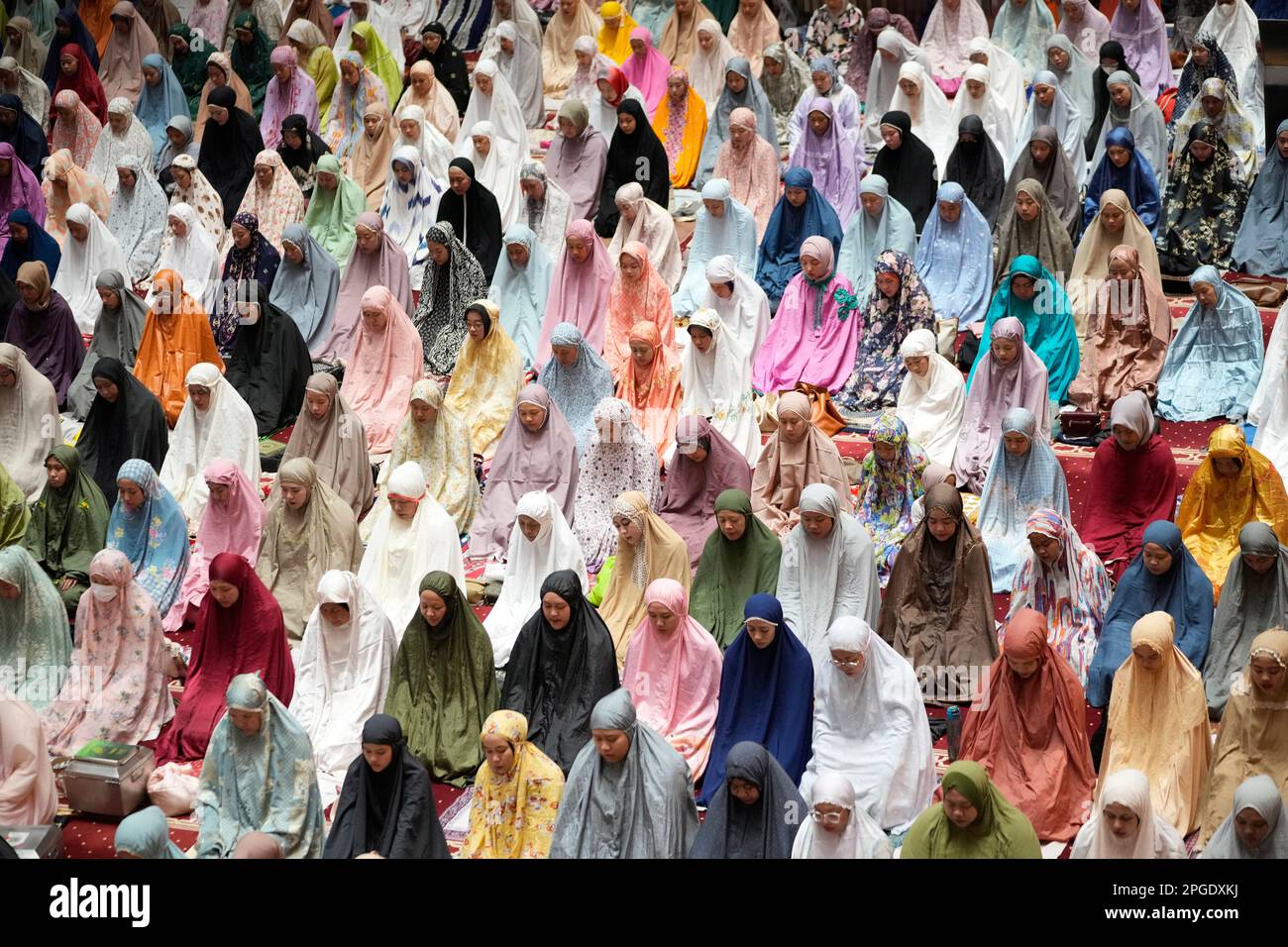 Indonesian Muslims perform an evening prayer called 'tarawih' marking ...