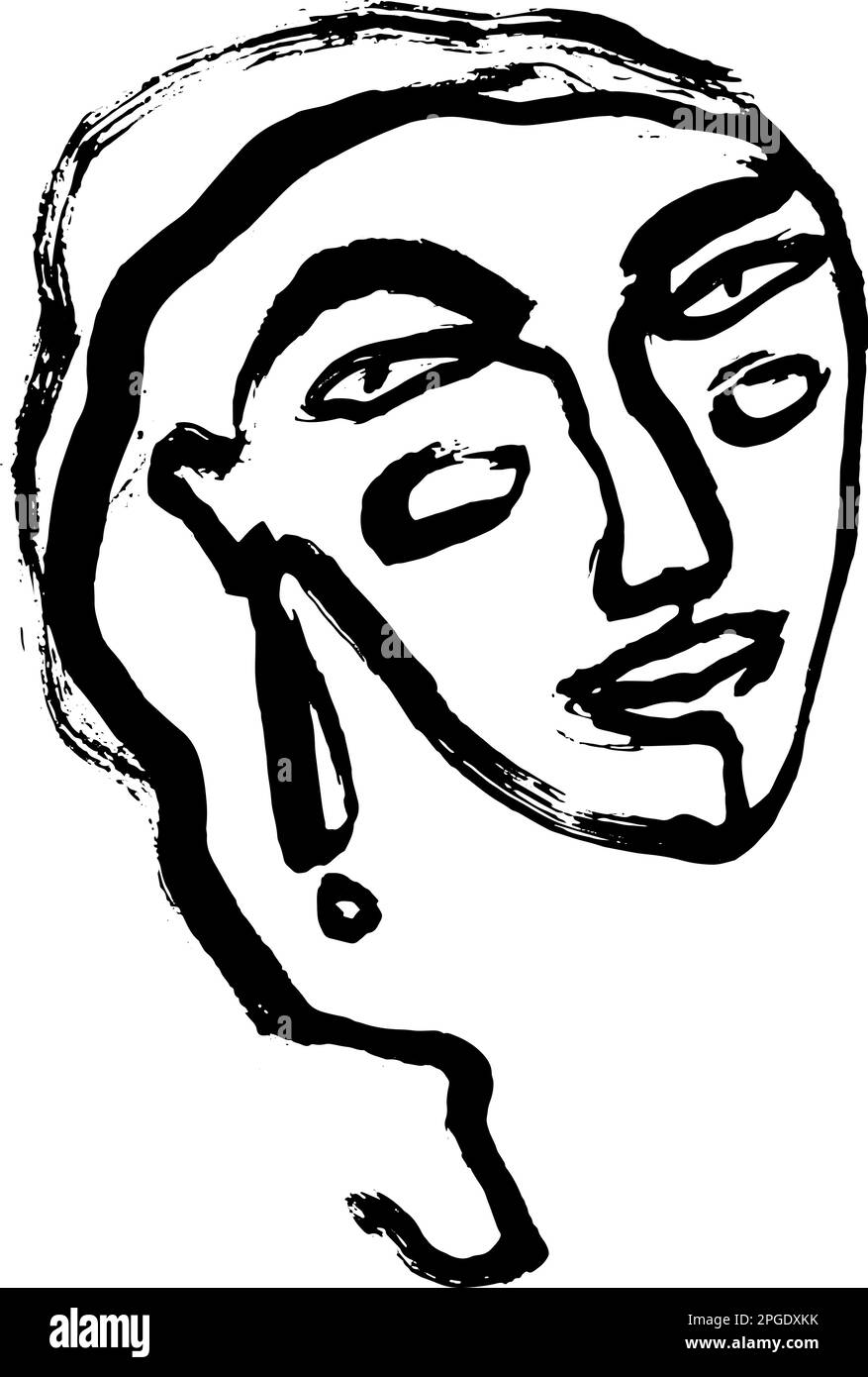 Abstract Girl Line Art Rough Dry Brush Portrait Stock Vector Image ...