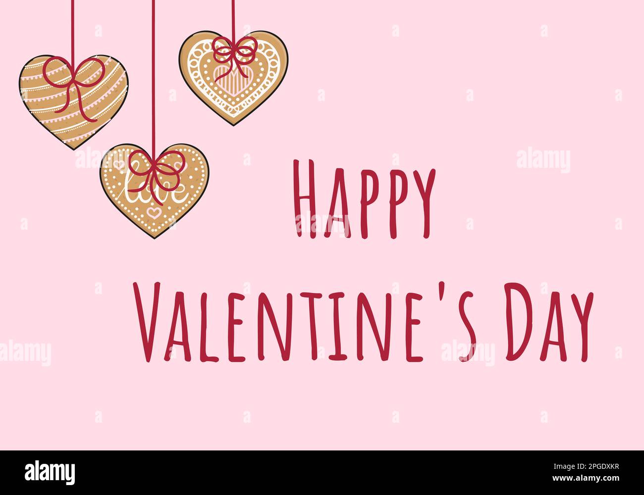 Happy Valentine's Day cards with gingerbread heart cookies. Different ...