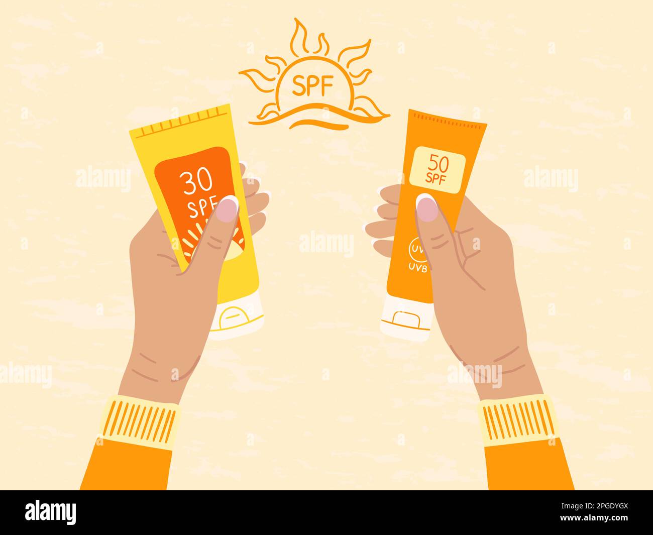 Set of sunscreen bottles, tubes with different SPF from 30 to 50 in ...