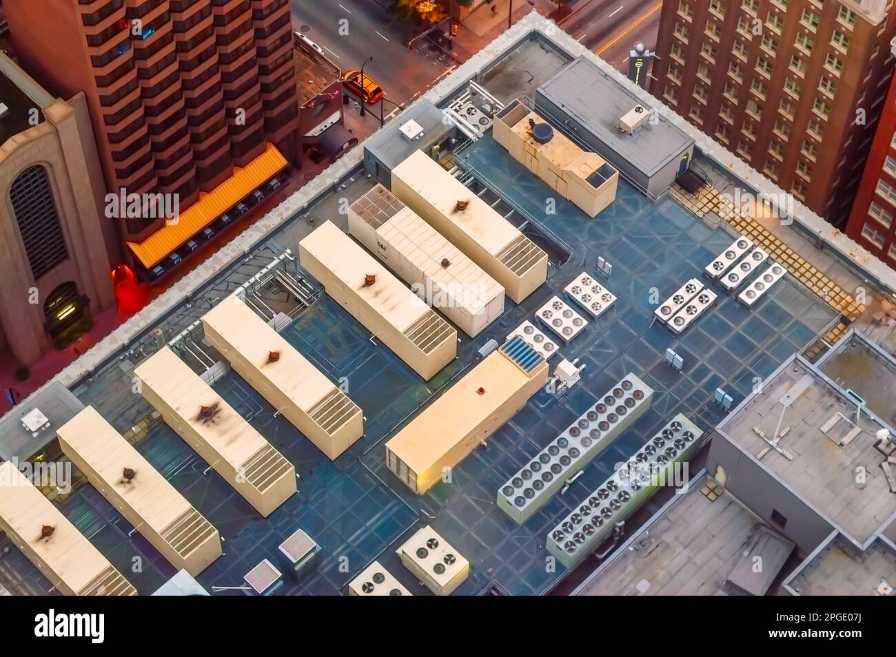 Large HVAC air conditioning units on the roof of the 200 Peachtree ...