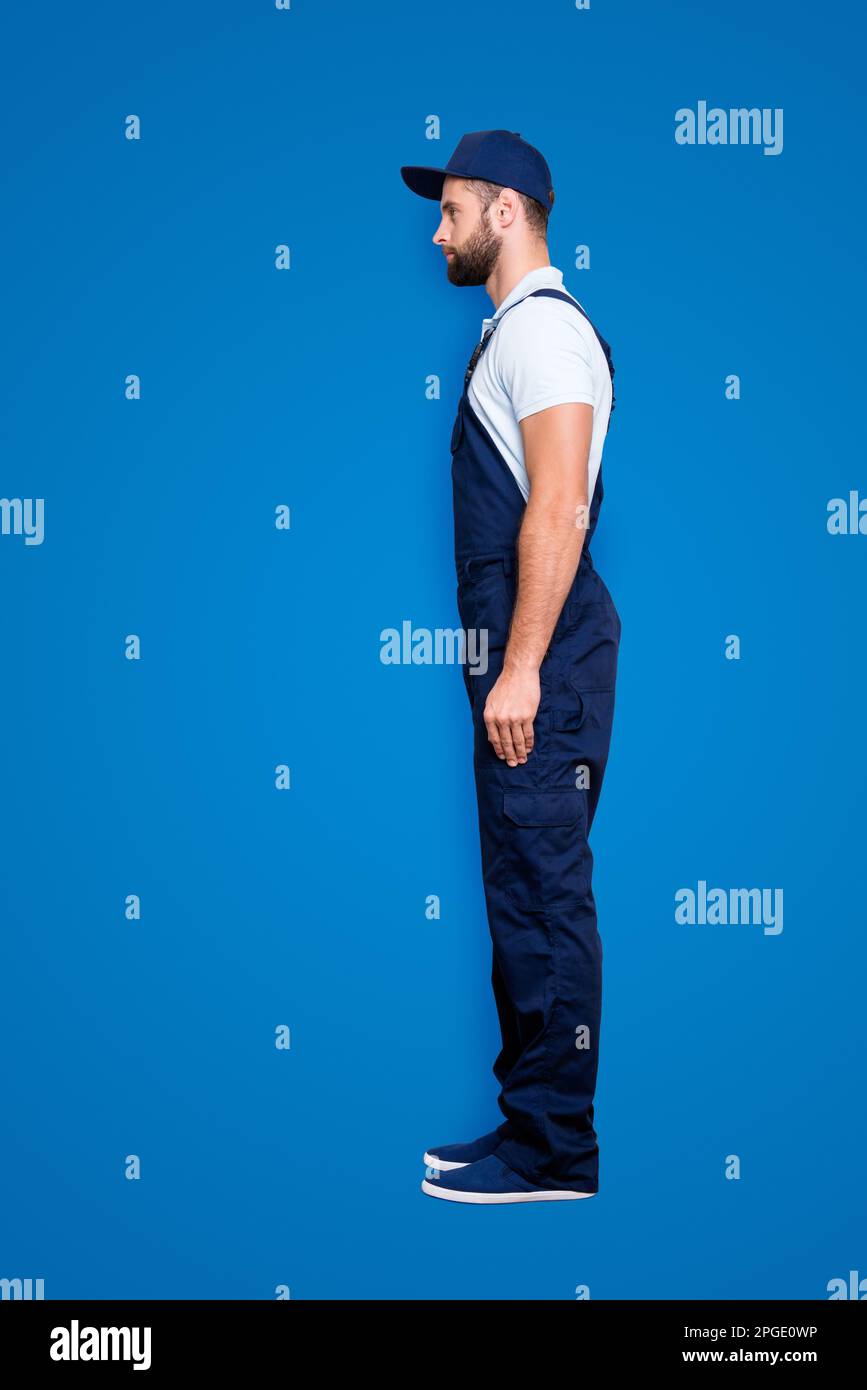 Full size body profile portrait, snap of attractive, confident deliver ...