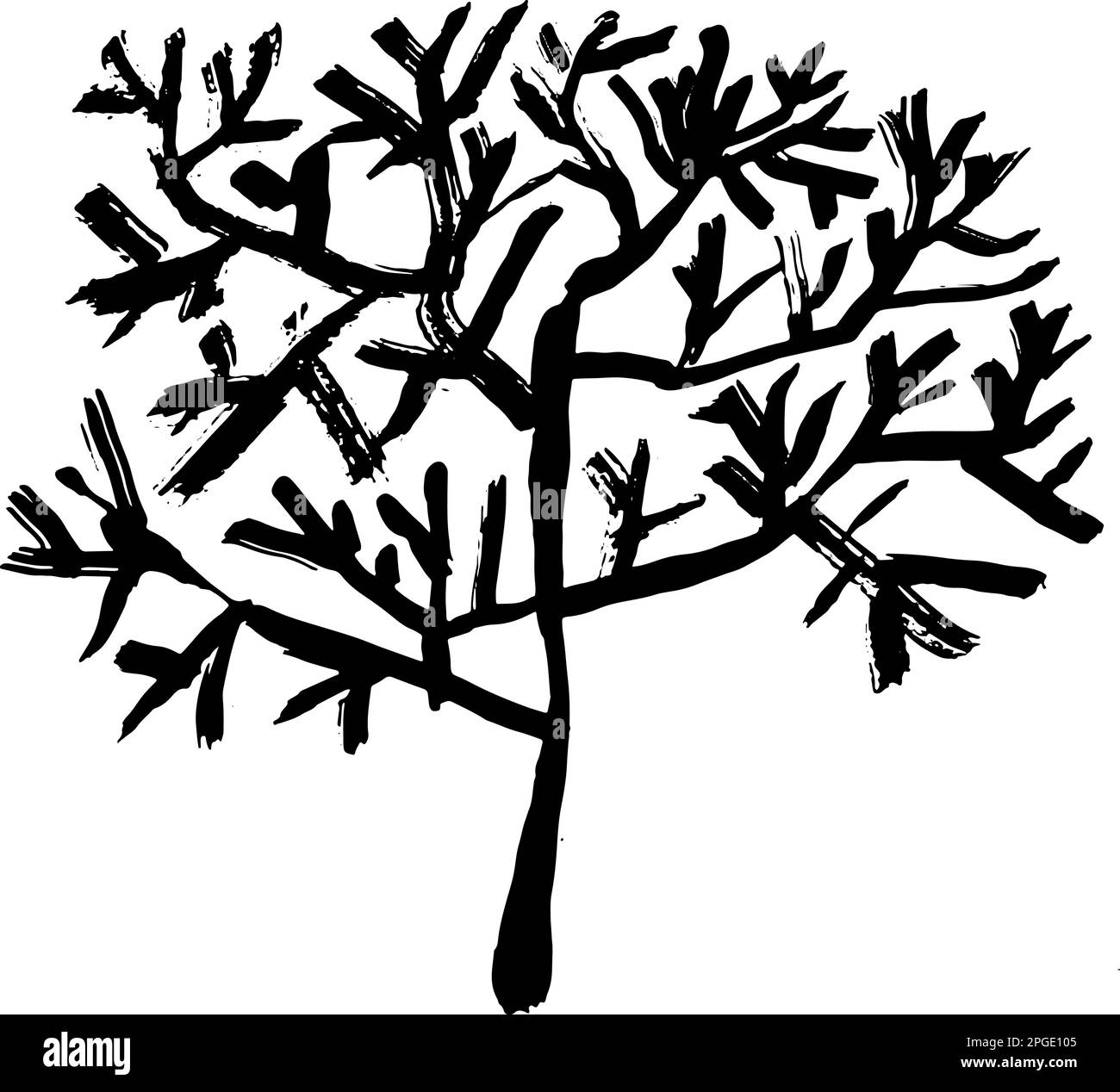 Hand Drawn Grunge Dry Brush Tree Without Leaves Print Stock Vector ...