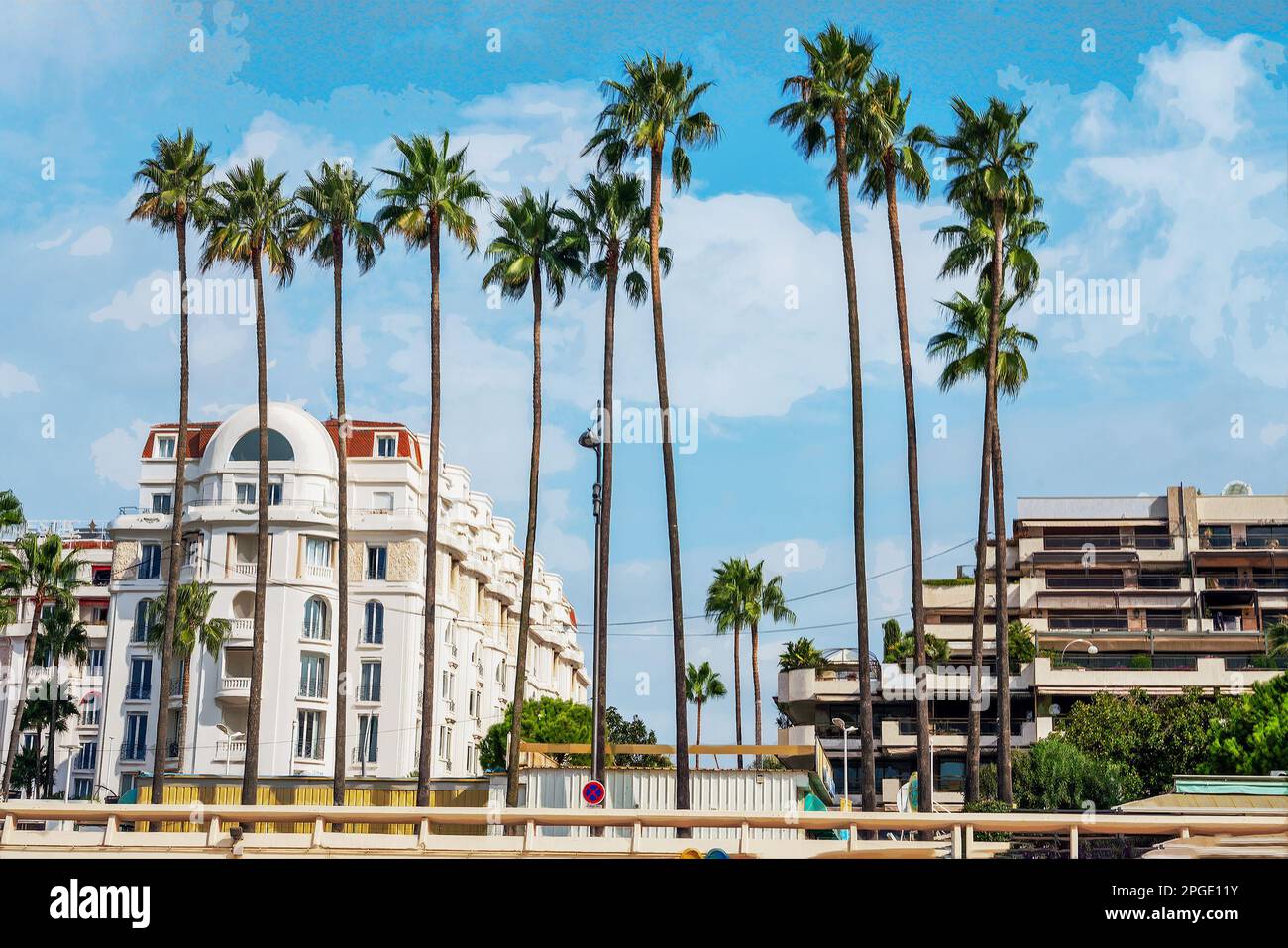 Amazing view with tall palms on Croisette in Cannes insunny day of ...