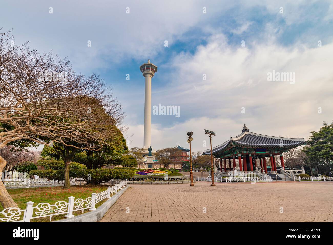 Busan South Korea, city skyline at Yongdusan Park and Busan Tower Stock ...