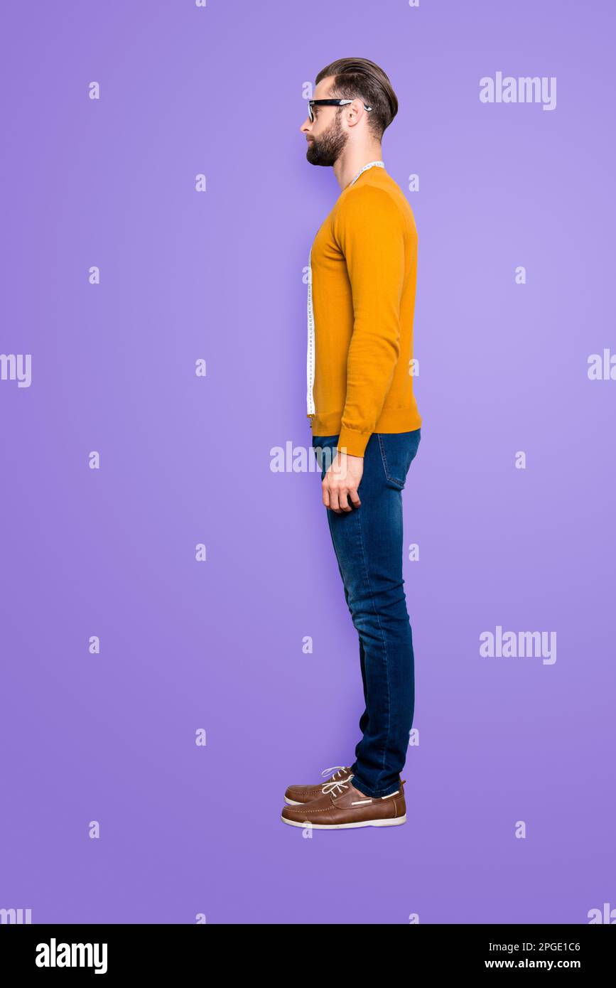 Full size fullbody, side view portrait snap of trendy attractive ...