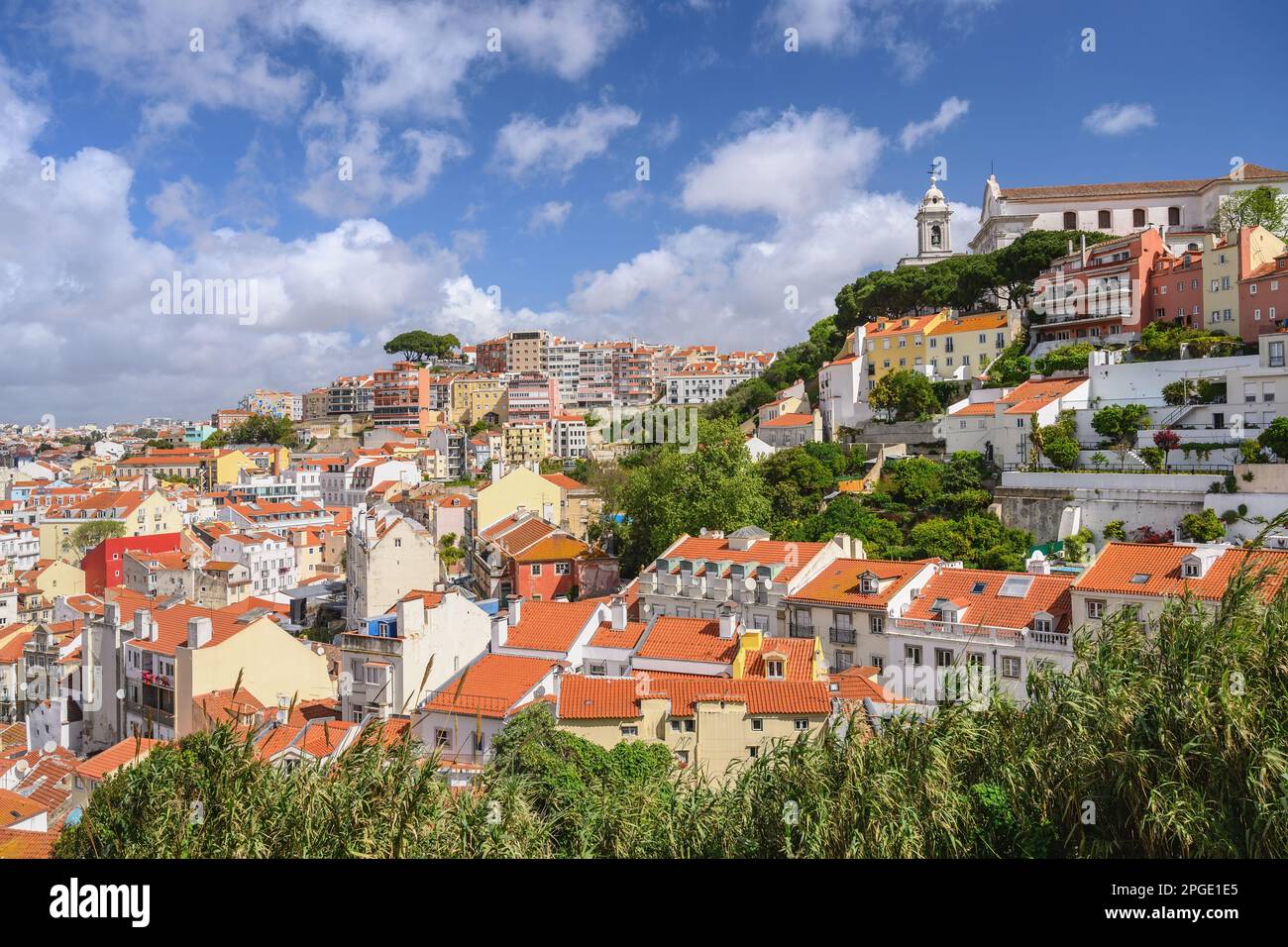 Lisbon Portugal, aerial view city skyline at Lisbon Baixa district ...