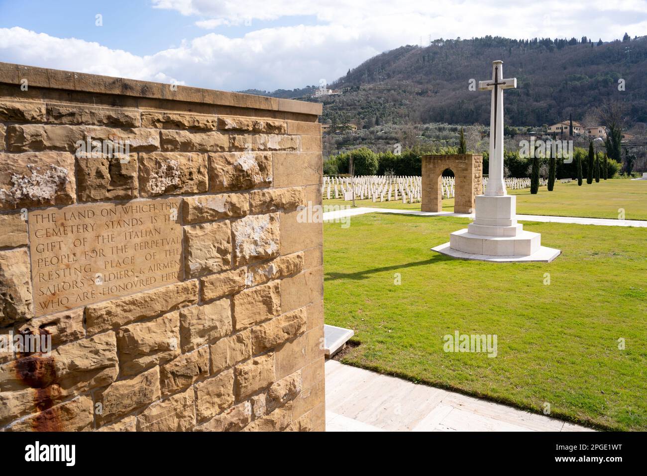 The Commonwealth War Graves Commission war cemetery near the river Arno ...