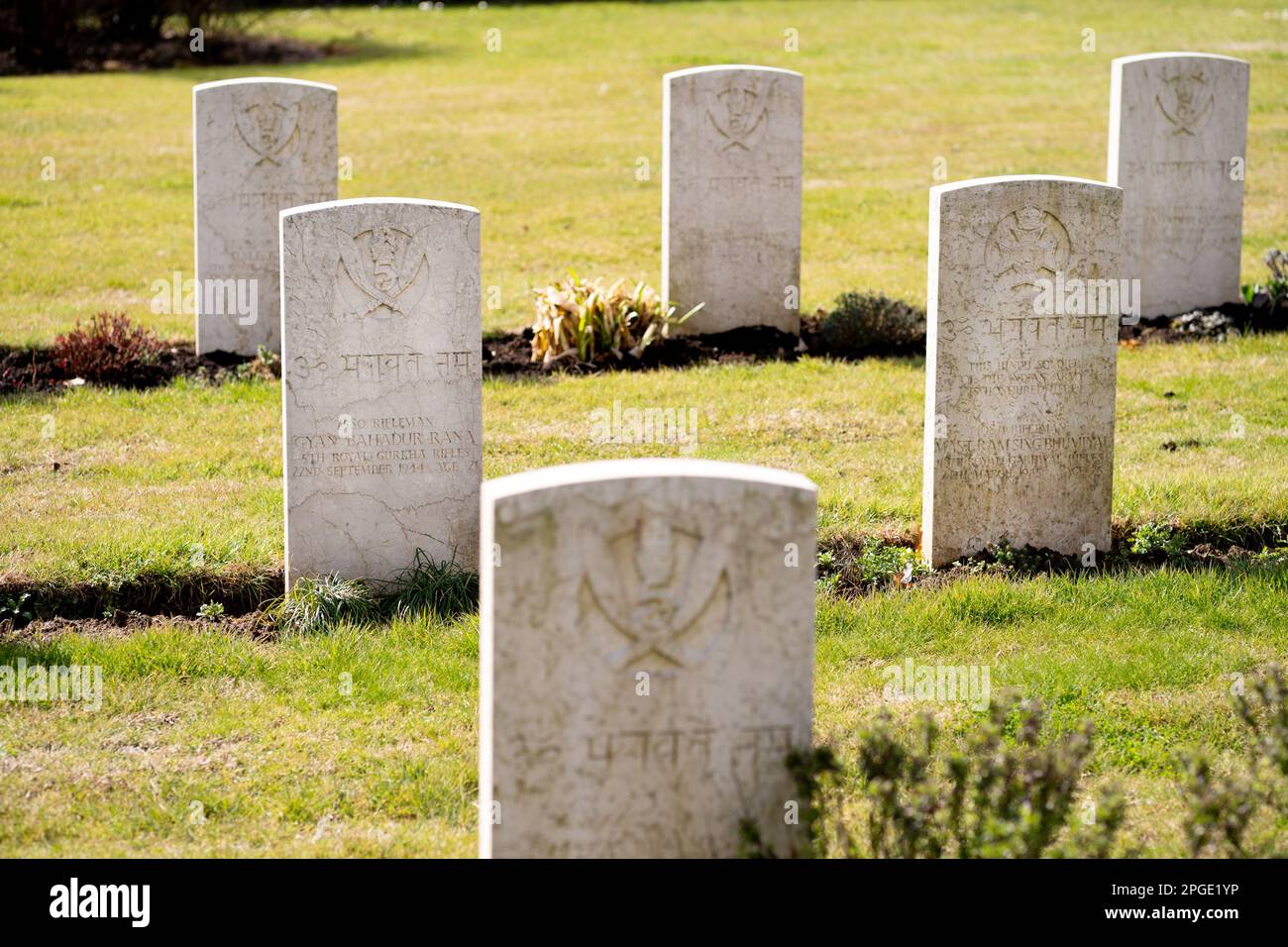The Commonwealth War Graves Commission war cemetery near the river Arno ...