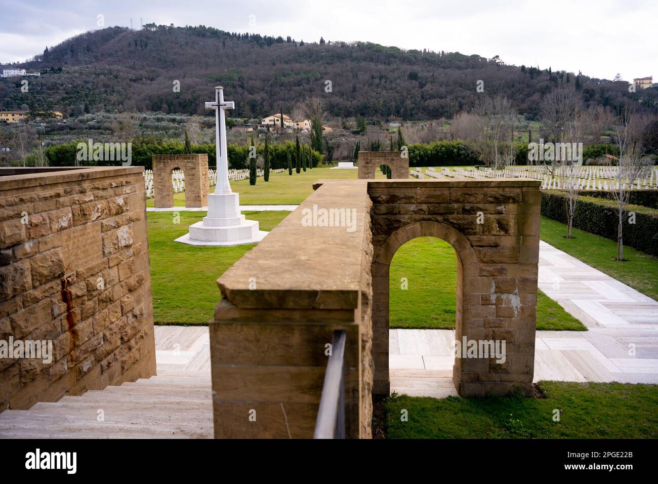 The Commonwealth War Graves Commission war cemetery near the river Arno ...
