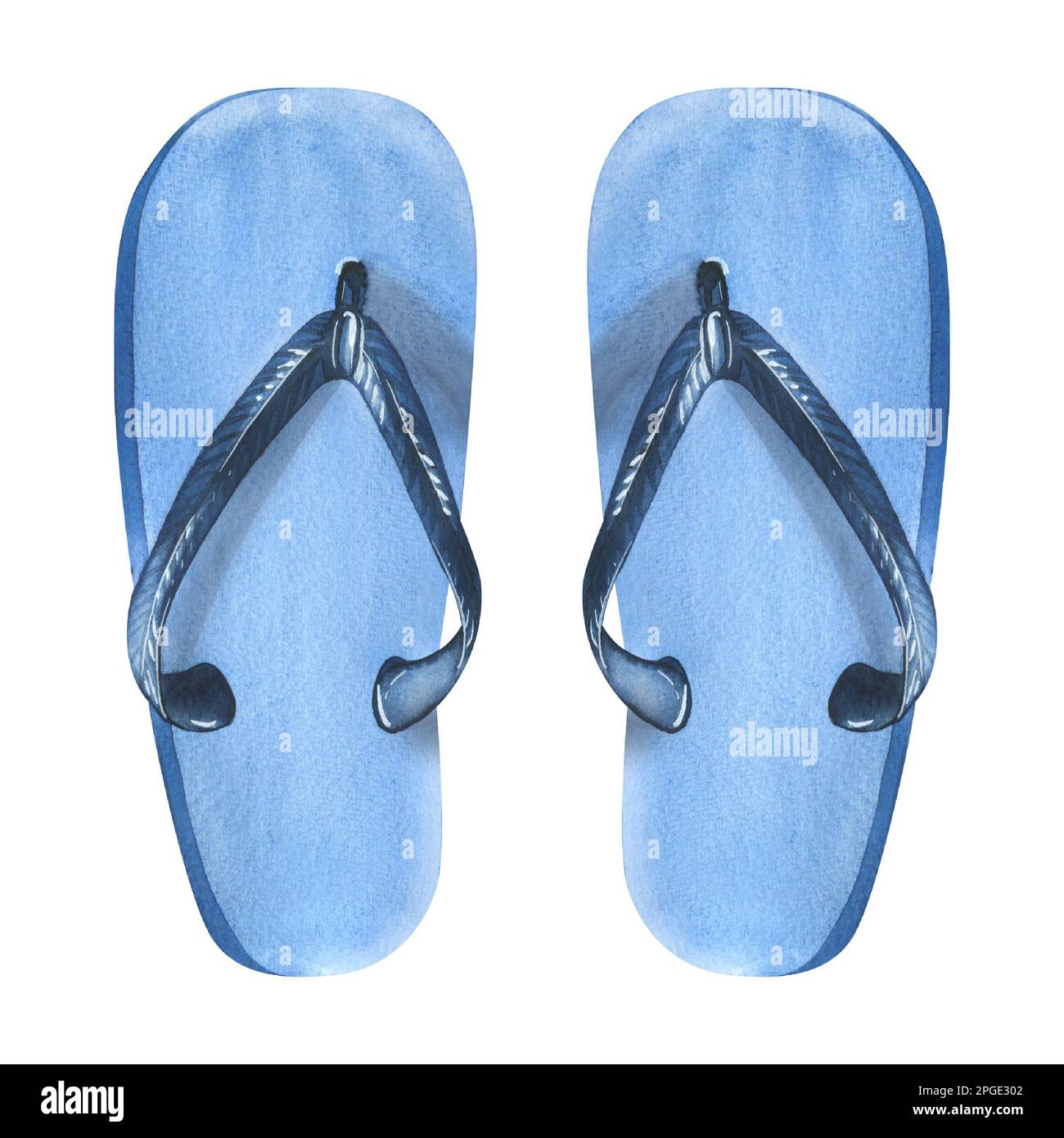 Beach flip flops rubber blue top view. Watercolor illustration ...