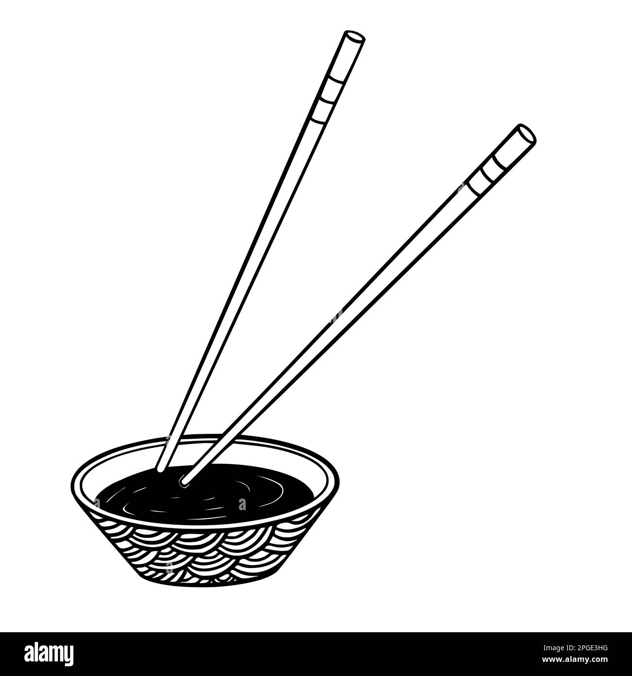 Chopsticks with bowl of soy sauce. Hand drawn Japanese utensils ...