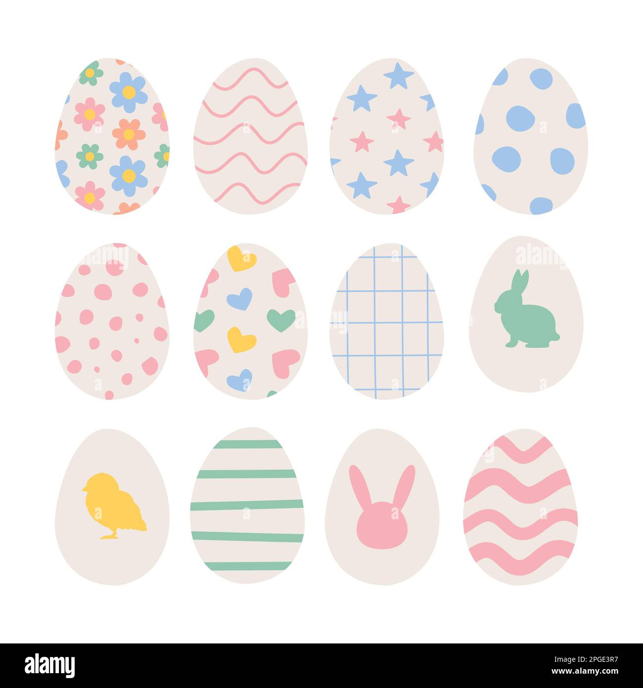 Vector set of different color hand drawn flat Easter egg isolated on white background Stock ...