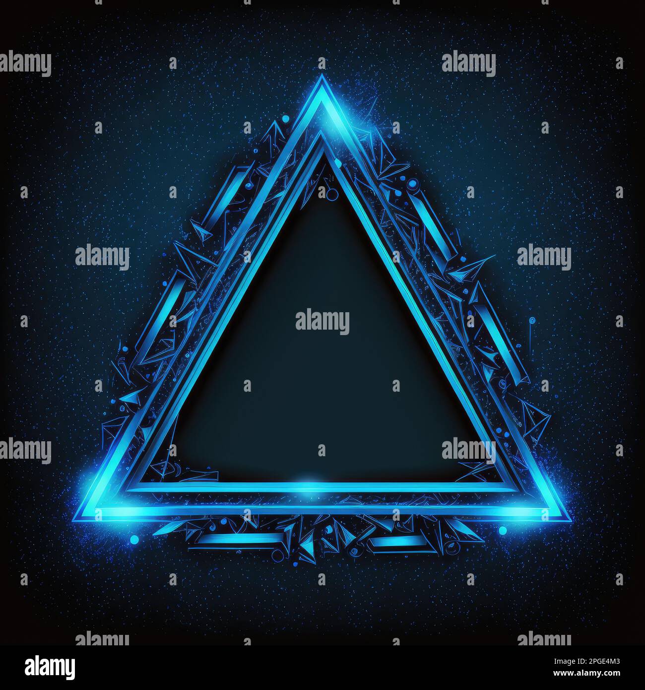 Abstract of glowing futuristic triangle frame illuminated with neon ...