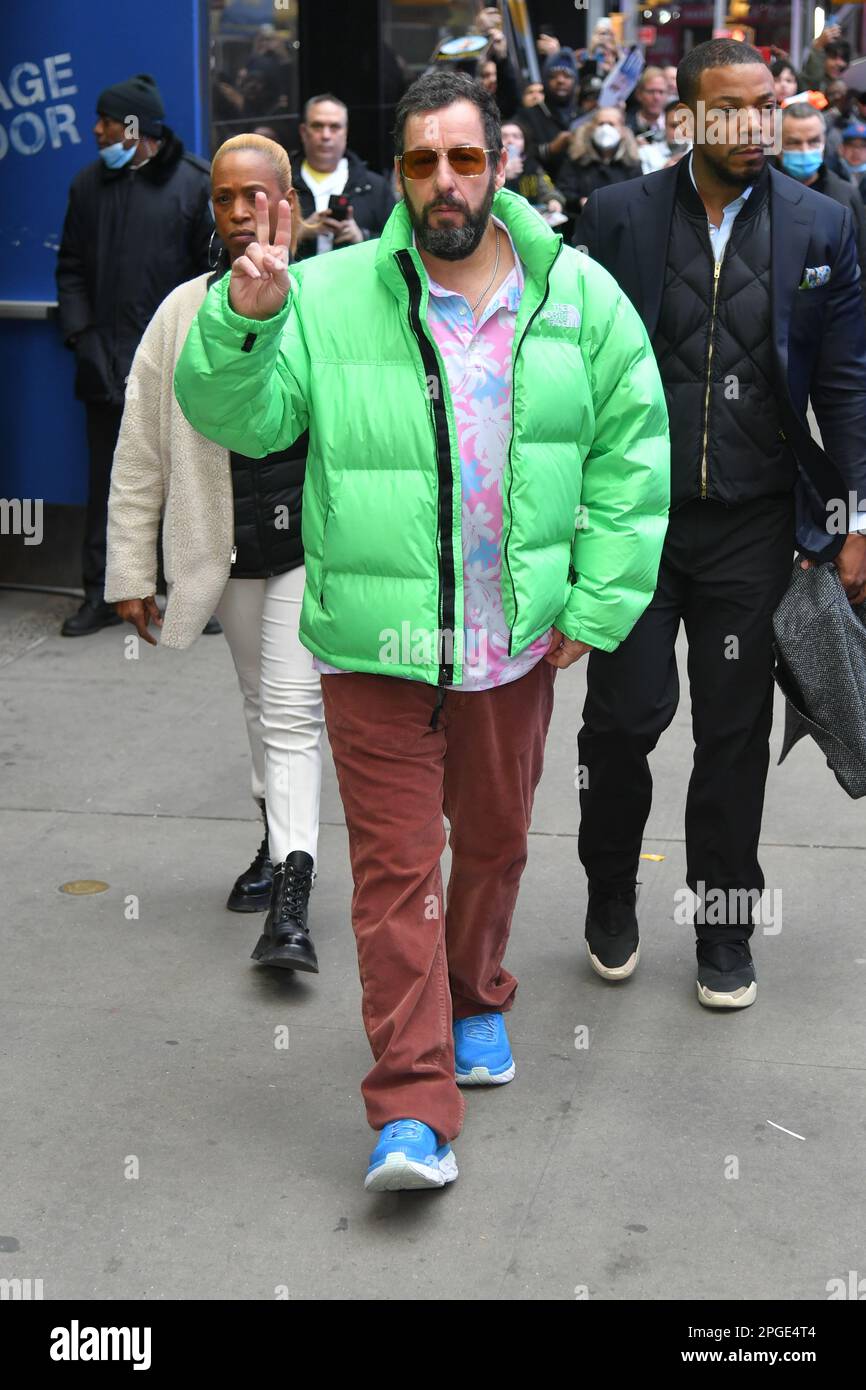 Adam Sandler exits the Good Morning America studios on March 22, 2023 ...
