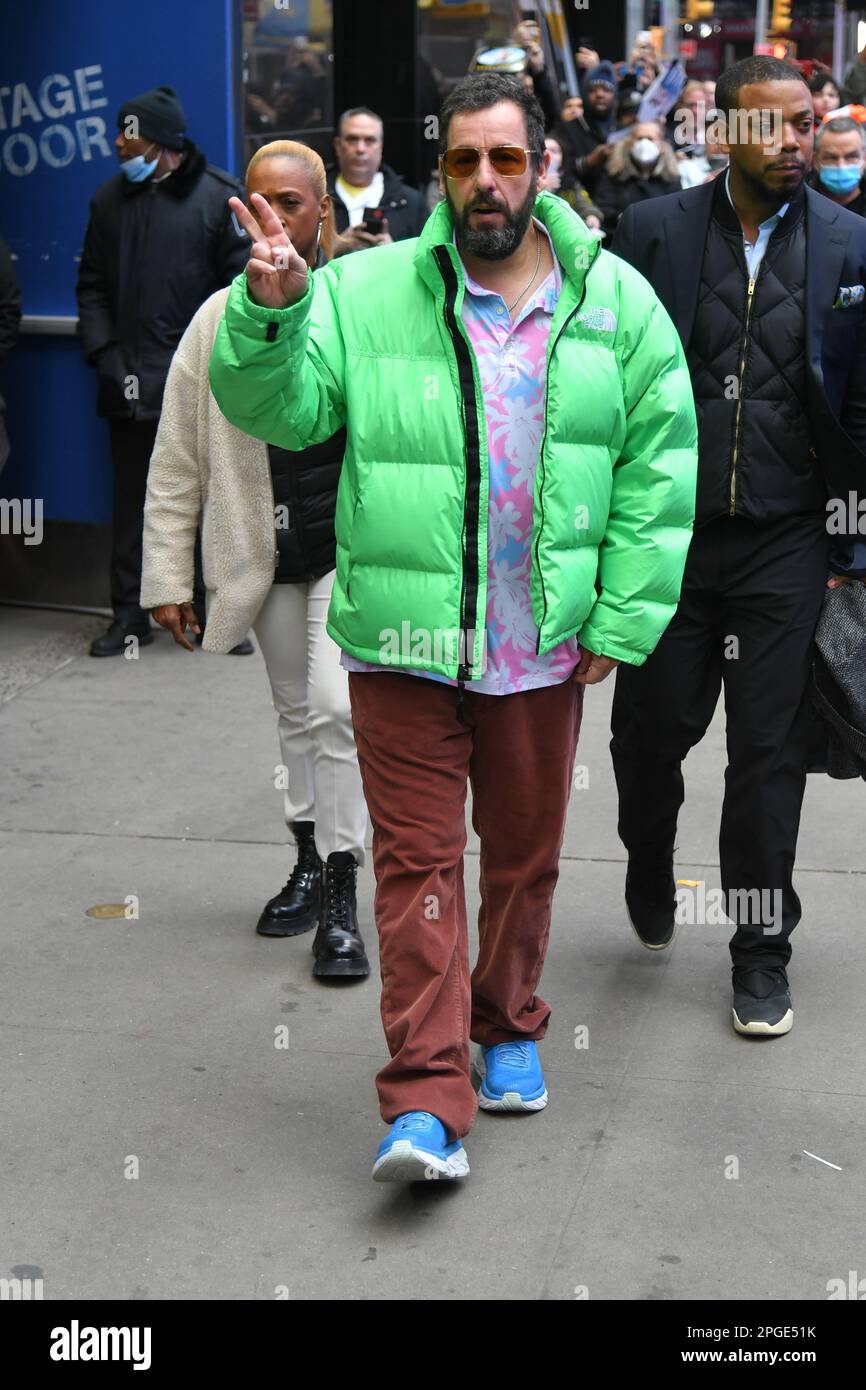 Adam Sandler exits the Good Morning America studios on March 22, 2023 ...