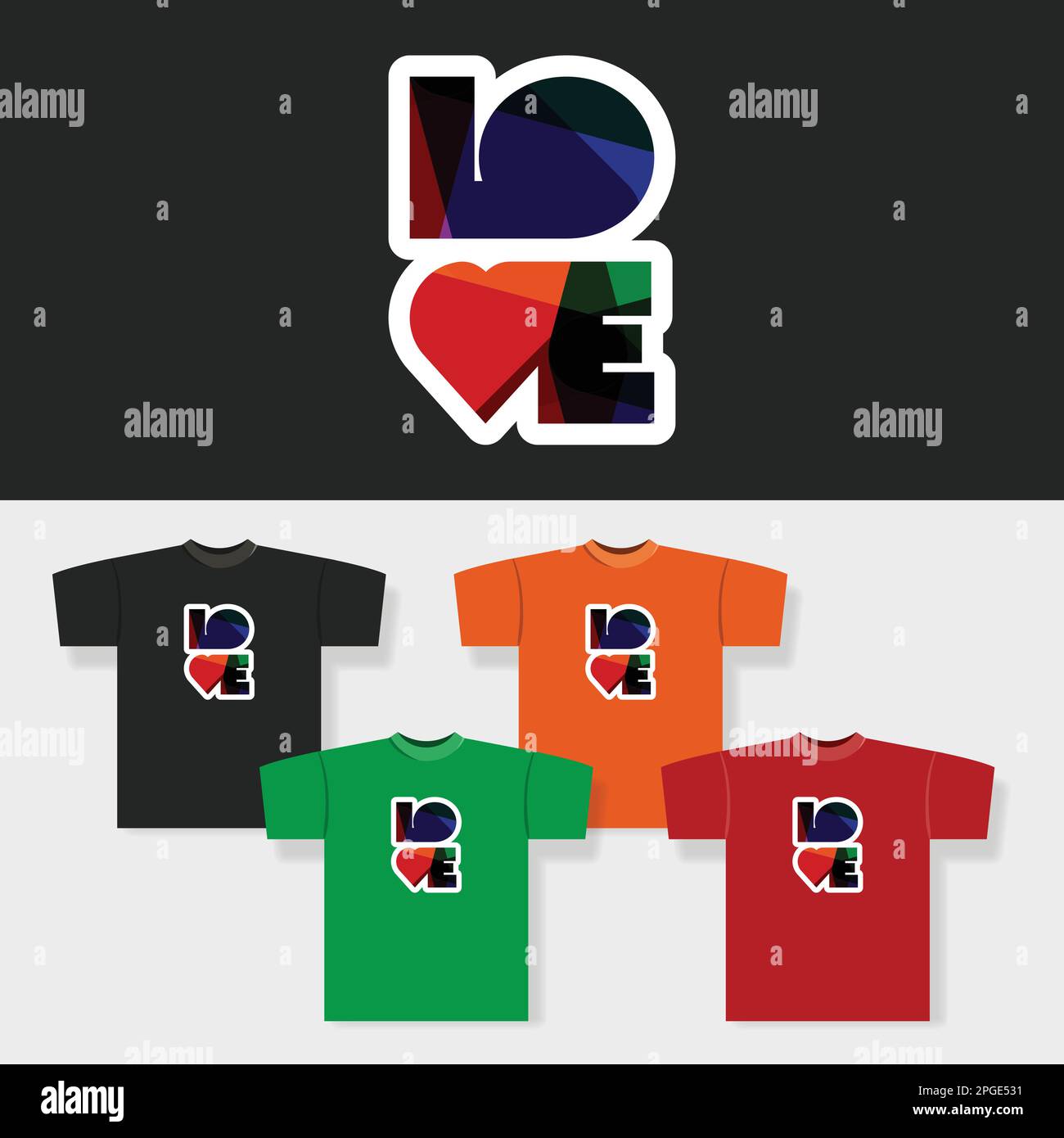 Tshirt Print with Colorful LOVE Label and Backgrounds in Different ...