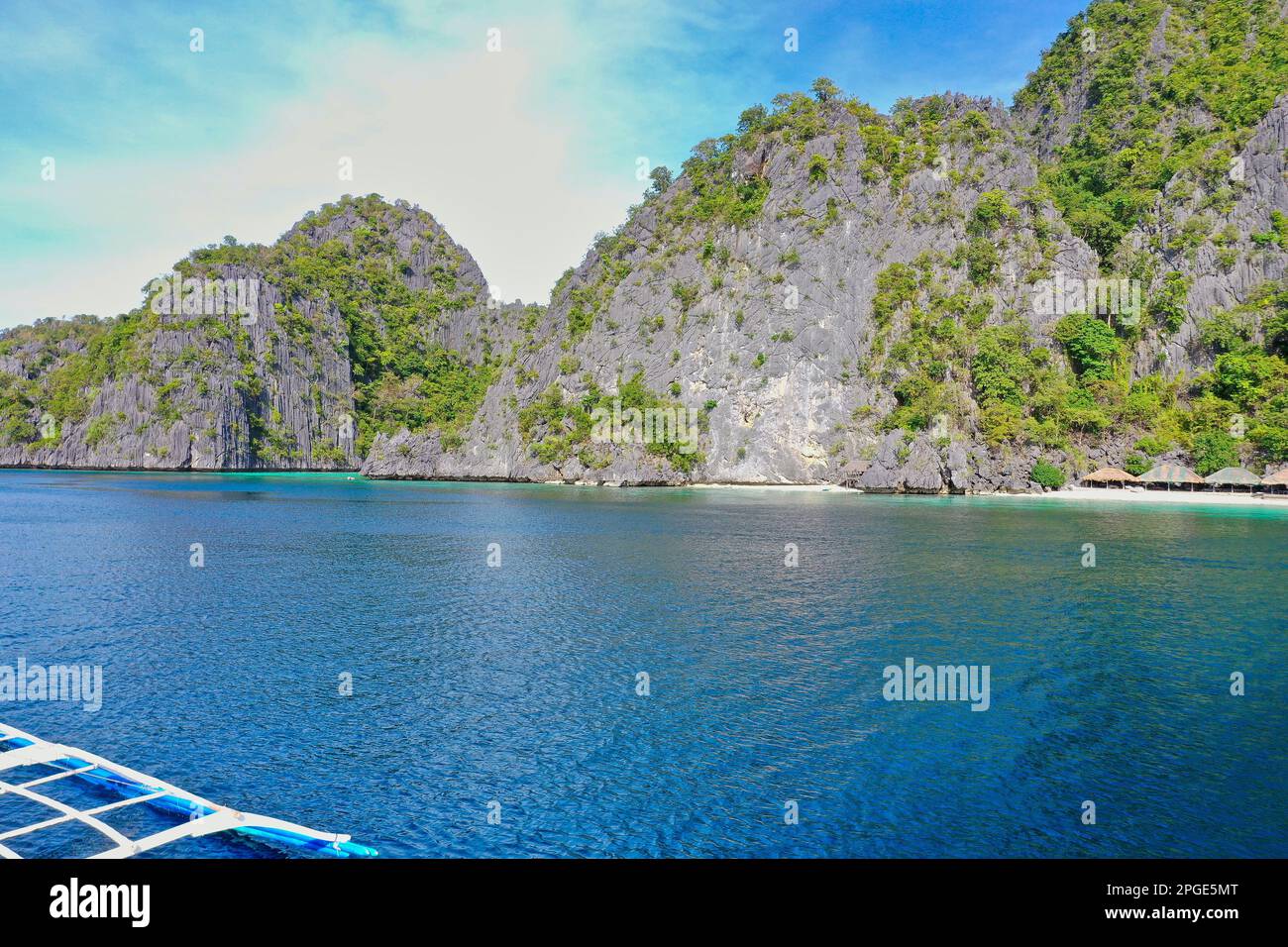 Panorama drone shot of majestic rocks in Coron, Palawan in the ...