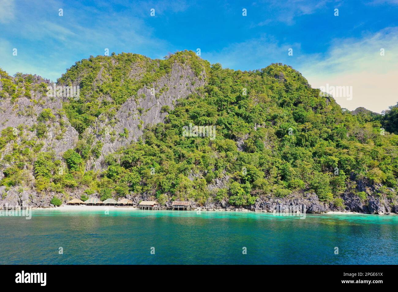 Panorama drone shot of majestic rocks in Coron, Palawan in the ...