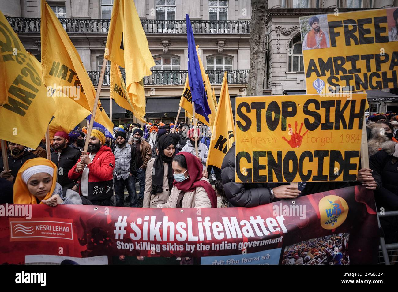 London, UK. 22nd March, 2023. Hundreds of Sikhs protest outside the ...