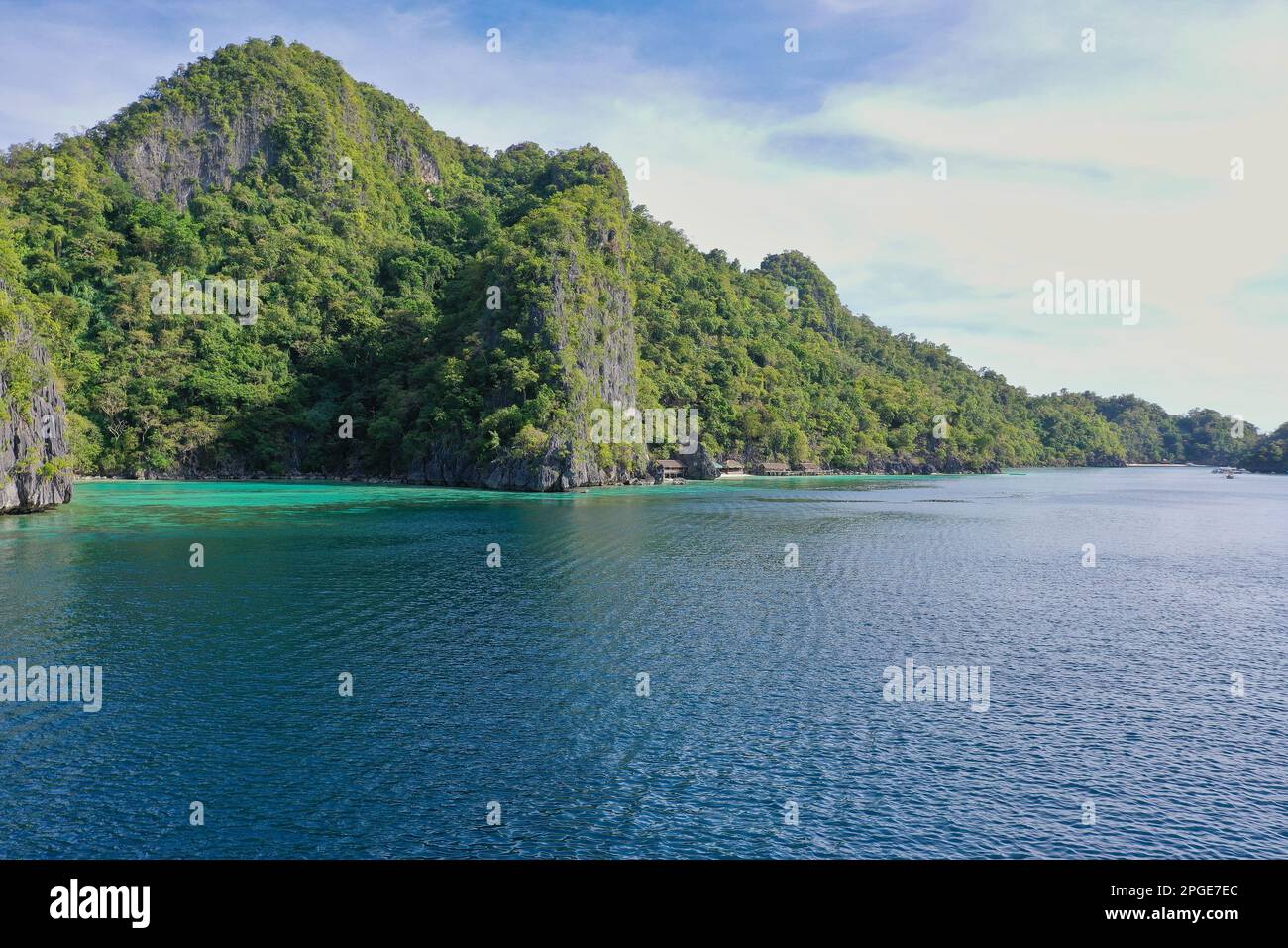 Panorama drone shot of majestic rocks in Coron, Palawan in the ...