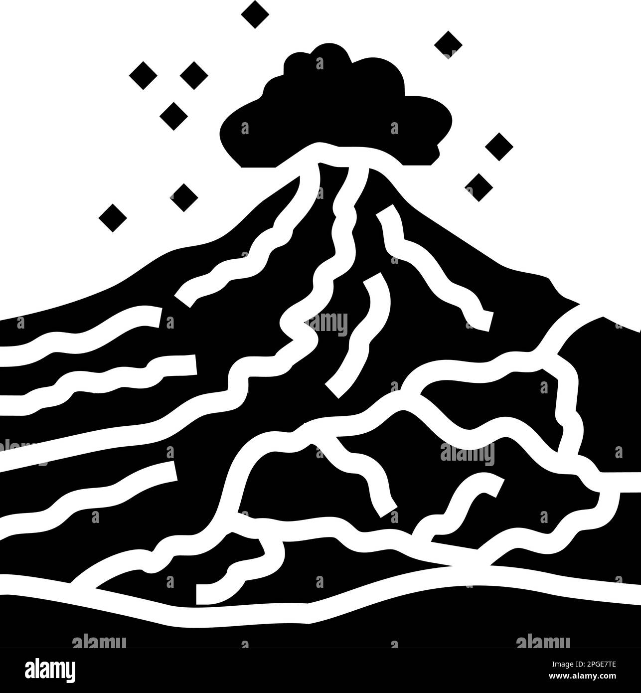 Scene volcano eruption illustration Black and White Stock Photos ...