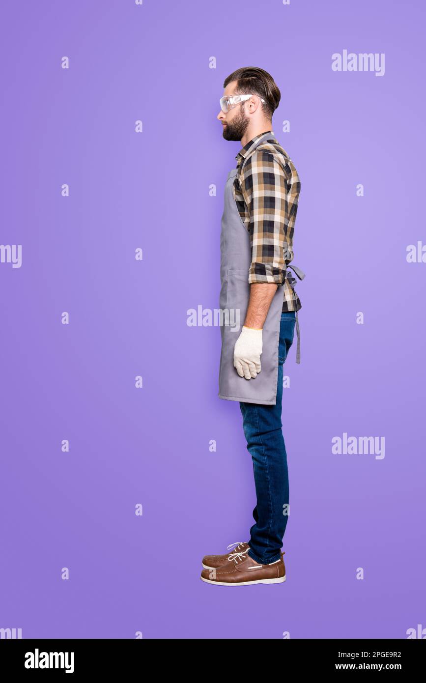 Full size body snap, half face side view portrait of attractive calm ...