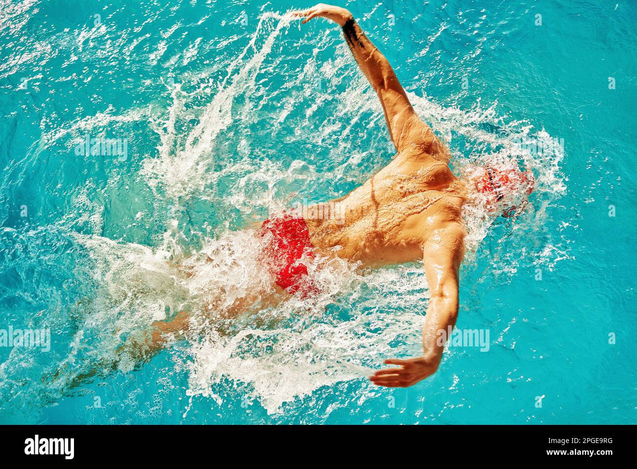 Swimming pool action stroke splash breathing hi-res stock photography ...