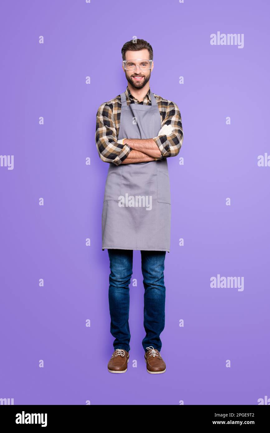 Full size body portrait of virile harsh carpenter with hairstyle in ...