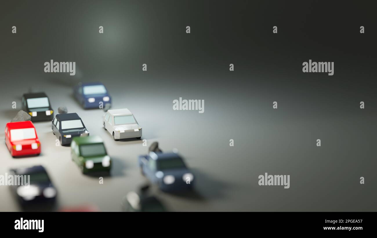 Air pollution, smog produced by gas-powered cars. Low-poly digital 3D ...