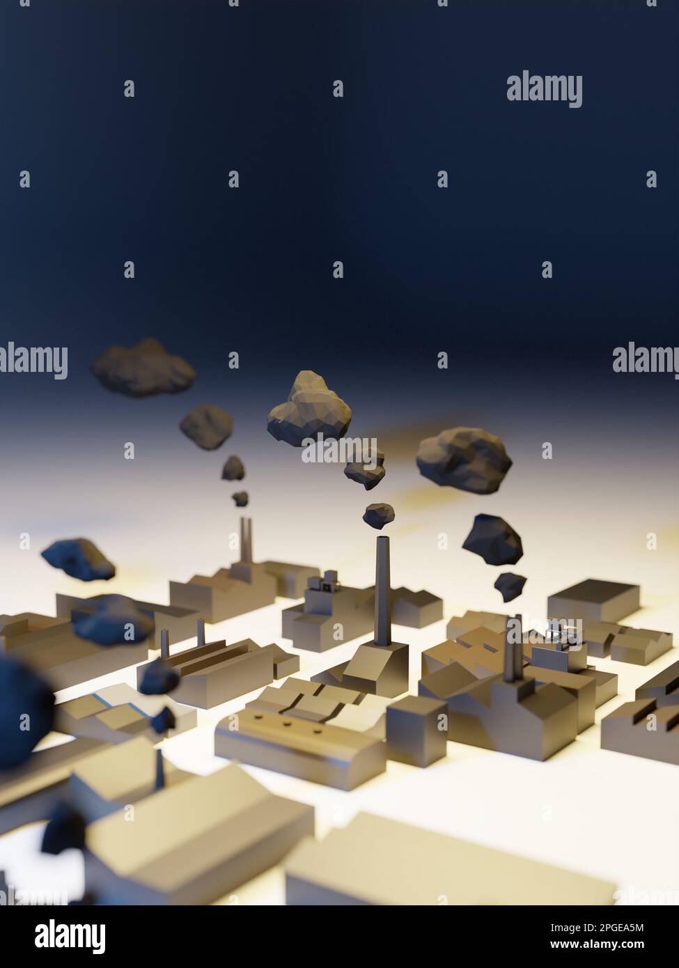 Air pollution, smoke coming out of factories. Low-poly digital 3D ...