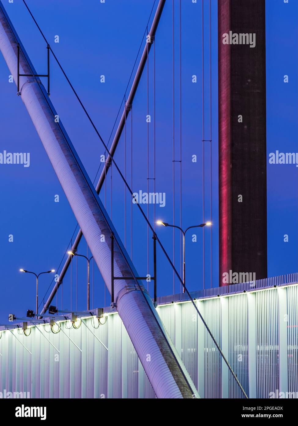 A stunning cable-stayed bridge in Gothenburg, Sweden at dusk, its ...