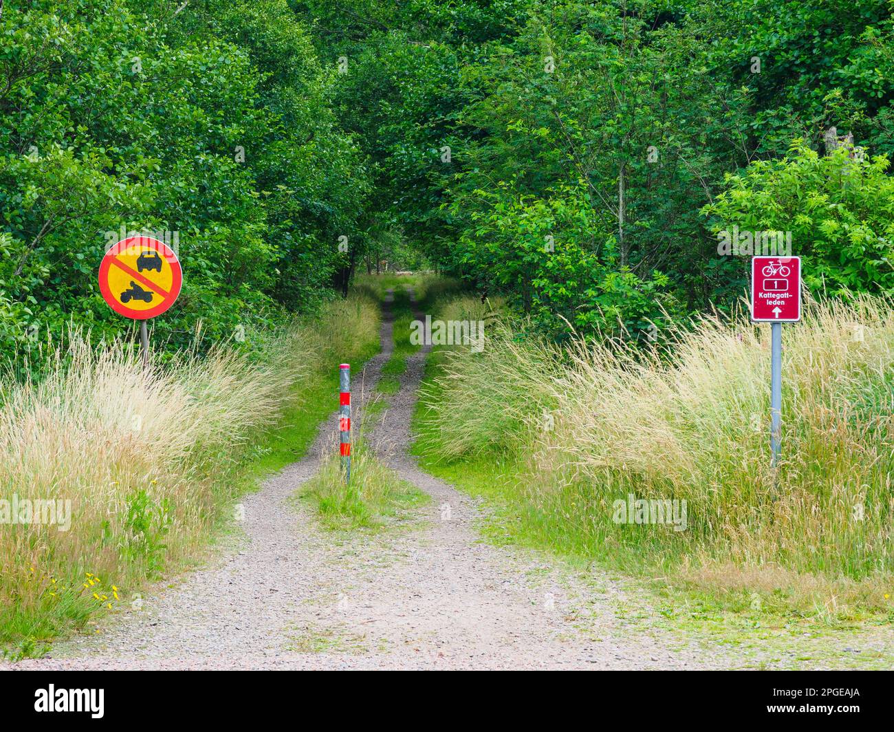 Gravel road for cyclist but forbidden for motor vehicles Stock Photo ...