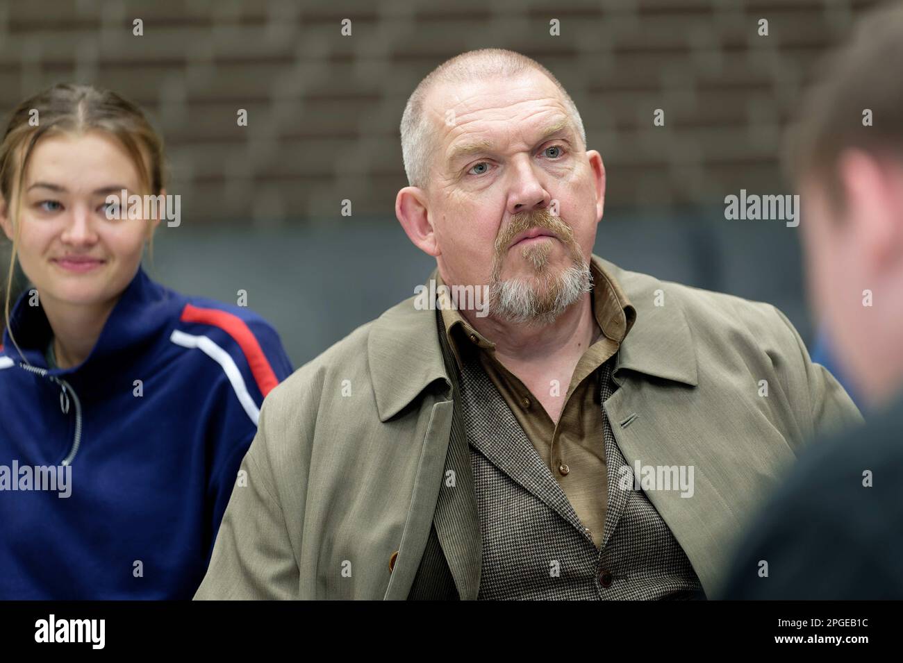 Cologne, Germany. 22nd Mar, 2023. Actors Katja Hutko (l) and Dietmar Bär stand on the set at a ...