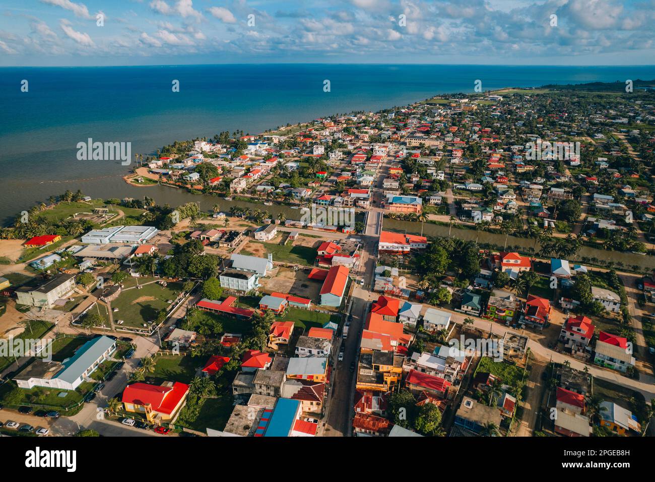 Aerial photos of the coastal town of Dangrig in the Stann Creek ...