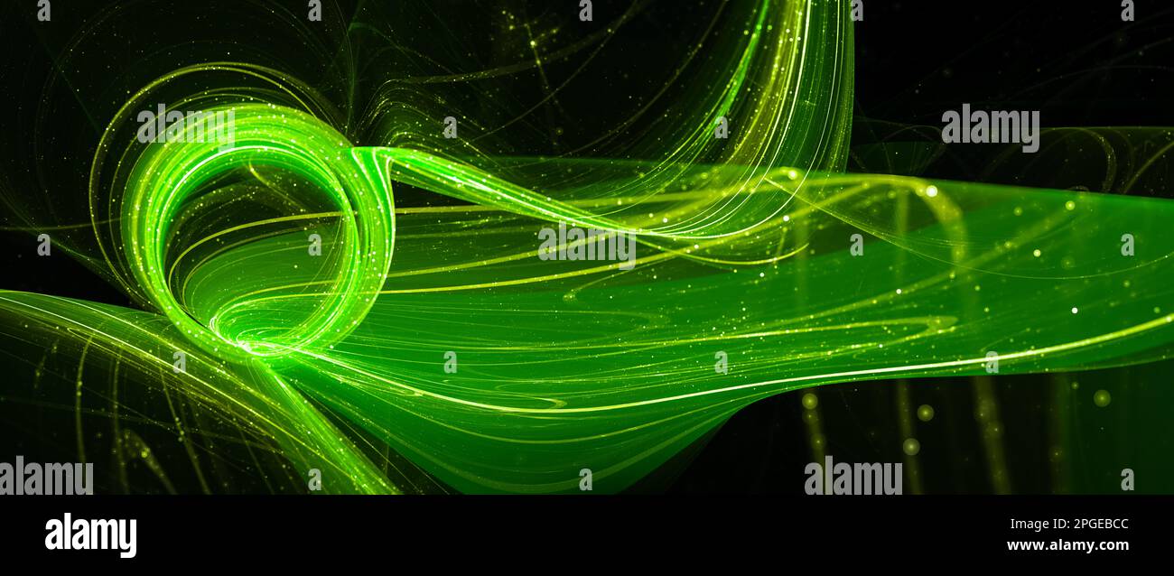 Green glowing Quantum communication widescreen template with letter Q, computer generated ...