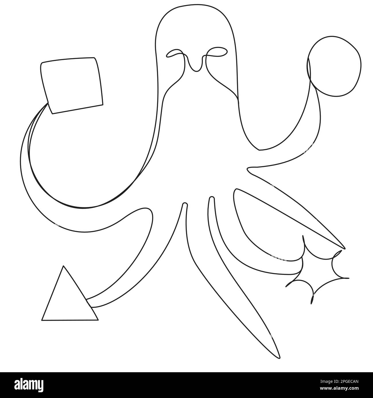 Cute squid in one line with different geometric shapes on a white ...