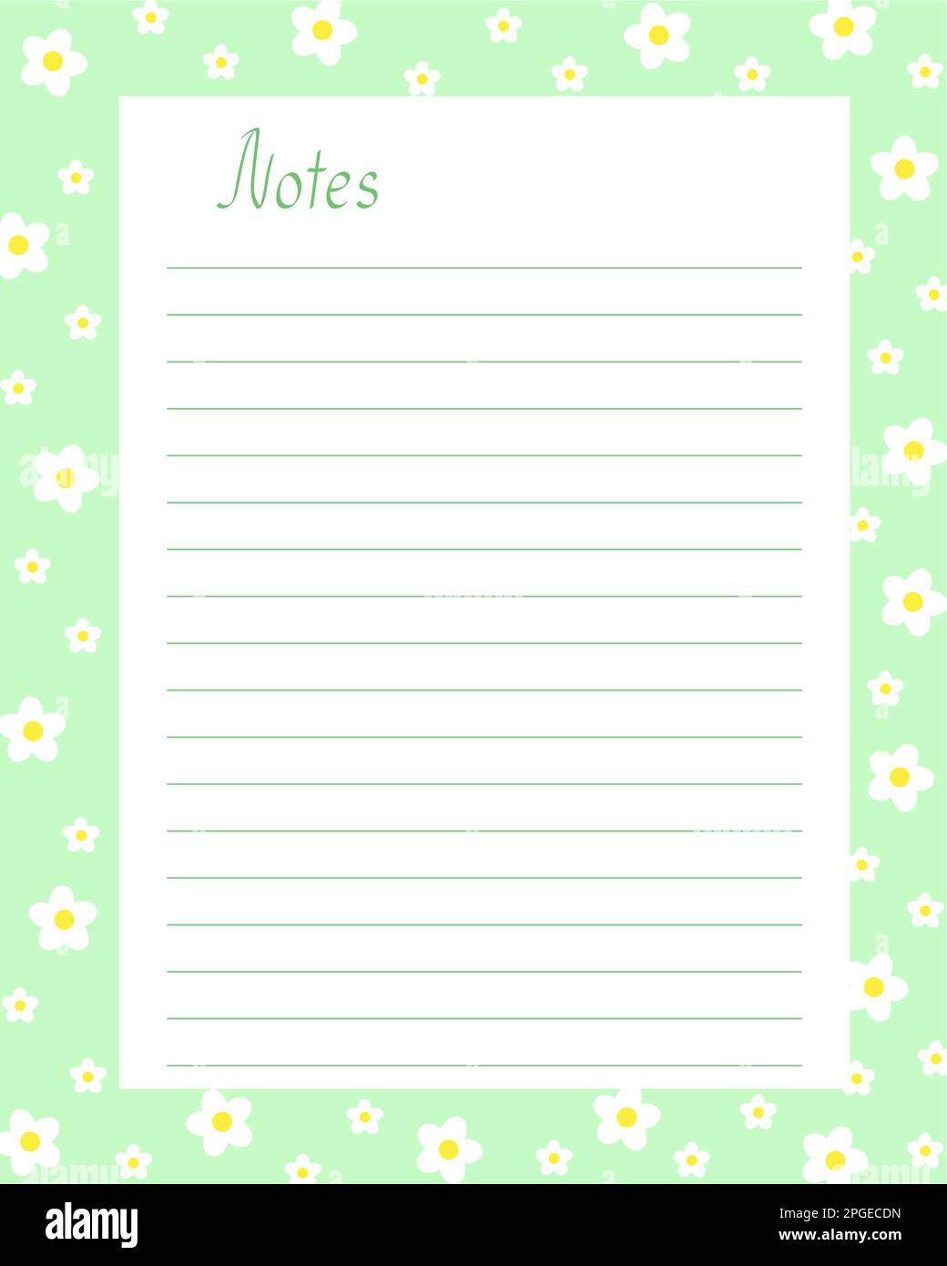 Notes blank lined page template with floral seasonal floral springtime ...