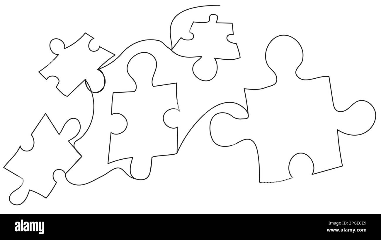 Simple illustration with scattered one line puzzles on a white ...