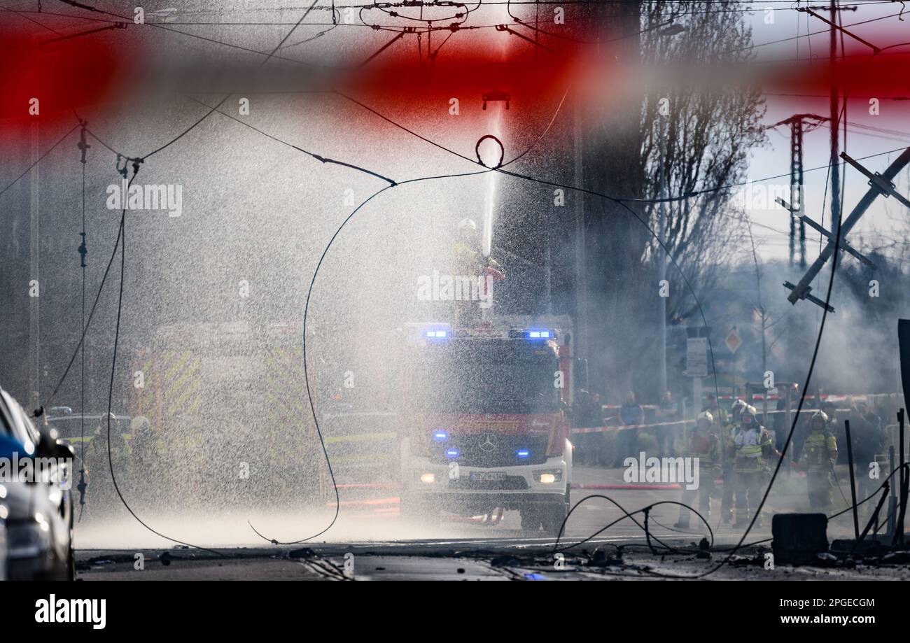 Dresden, Germany. 22nd Mar, 2023. Firefighting operation around a gas ...