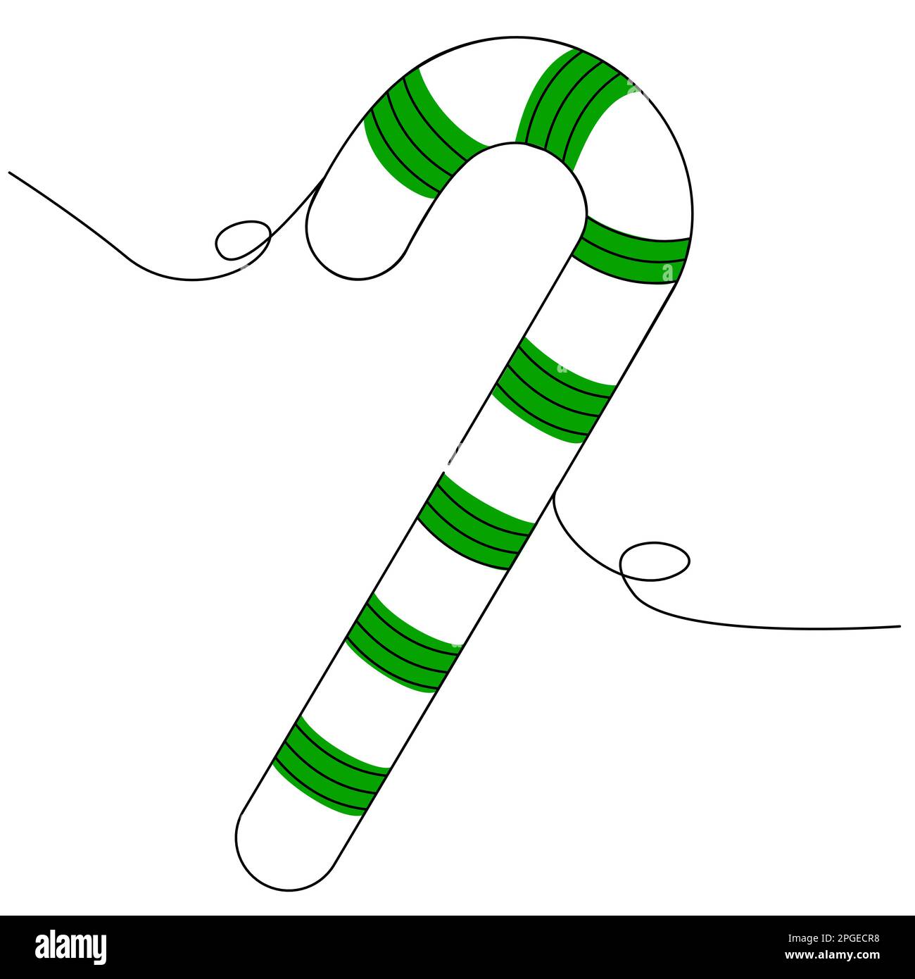 Lollipop cane in one line with green stripes on white isolate Stock ...