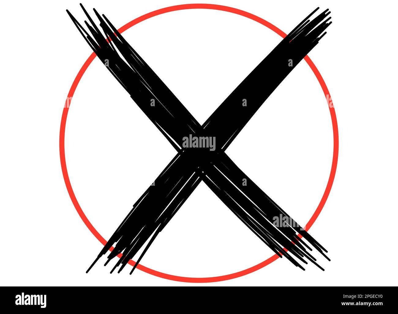 The sign of a crossed out cross in one line on the background of a red ...