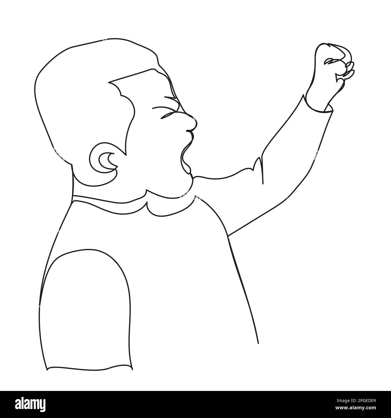 Hysterically screaming boy drawn in continuous line on a white ...