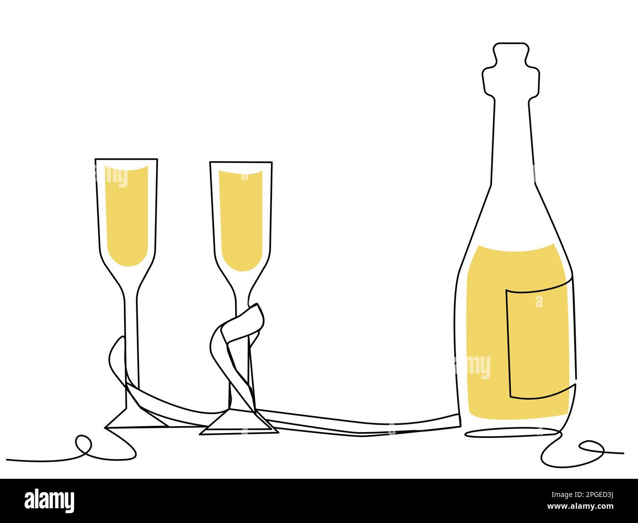 PrintFestive illustration with glasses and a bottle of champagne in one ...