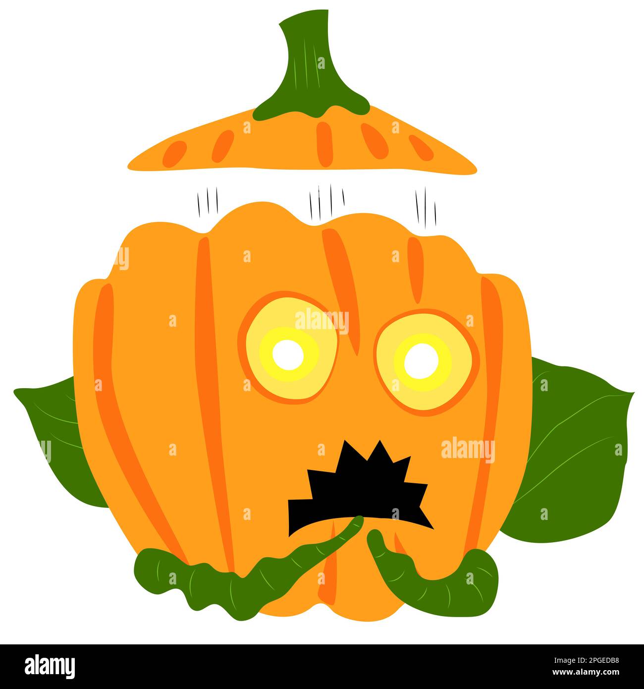 Scared Halloween pumpkin with an exploded lid on a white background ...