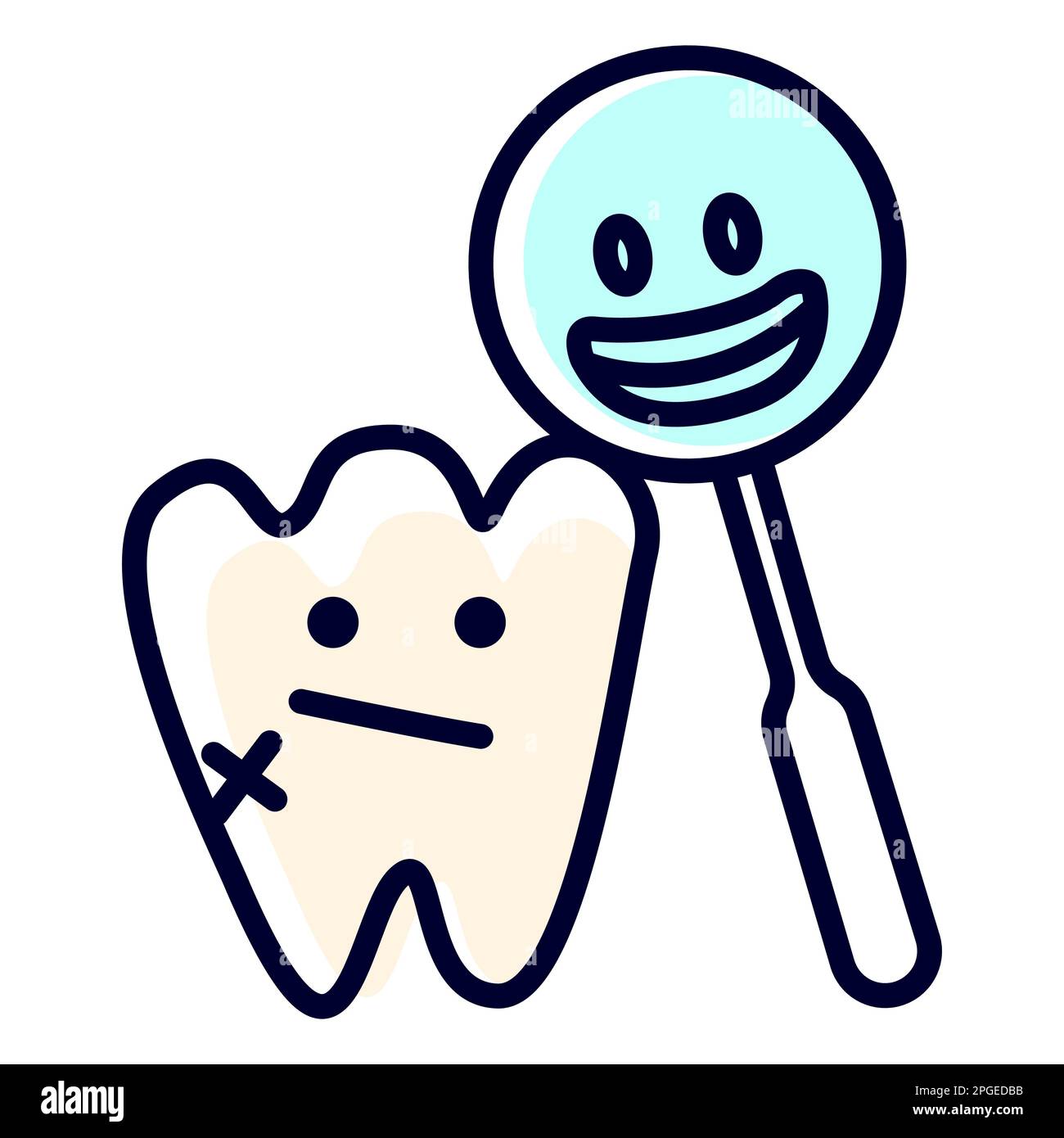 Colored icon with a sick tooth and a dental mirror on a white ...