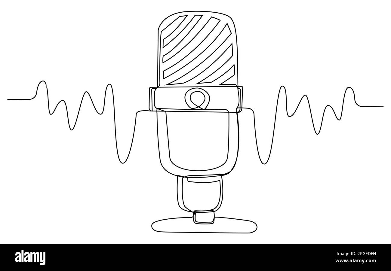 Microphone in one line on a white isolate. Vector illustration with ...