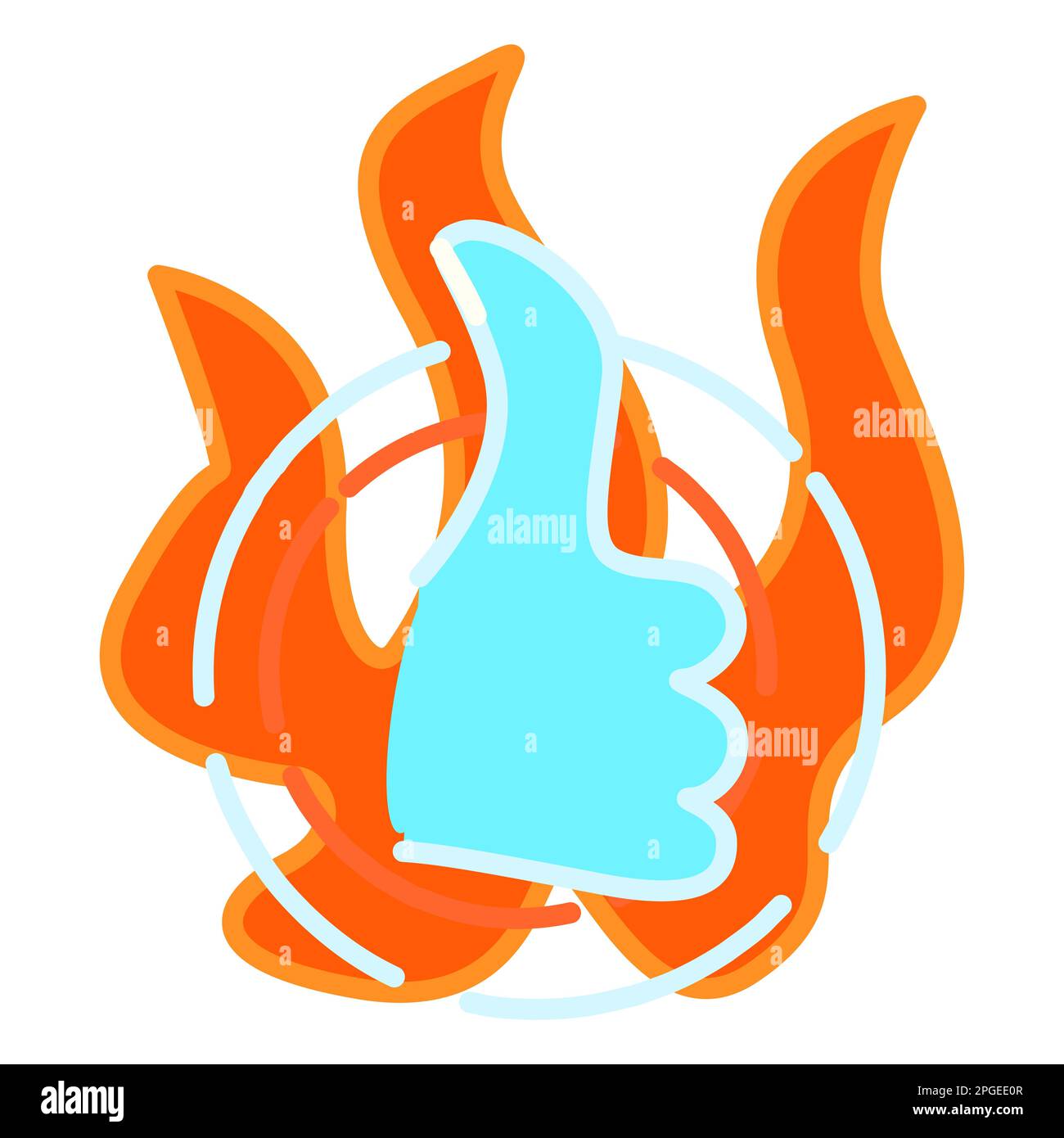 Color icon with Thumb up, rotating rings and burning on a white ...