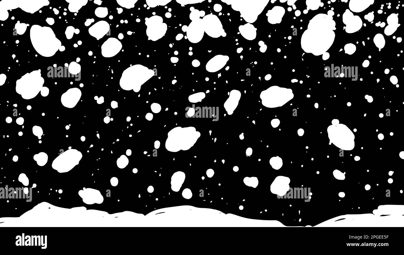 Snowfall illustration with big chunks of falling snow on a black ...