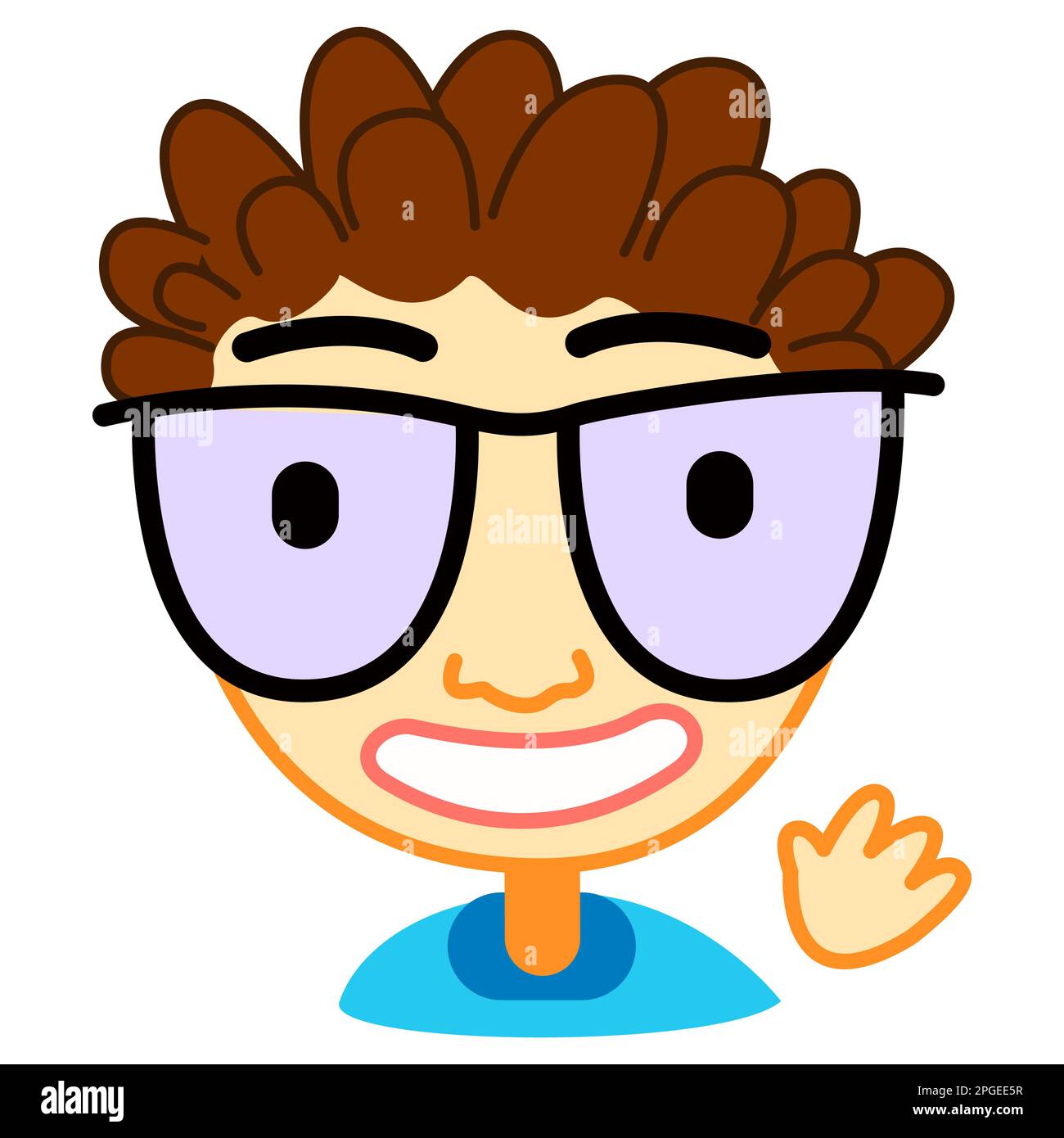 Cute curly-haired boy waving his hand in a greeting gesture Stock ...